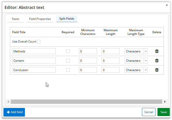 Abstract text with split fields – Eventure Helpcenter