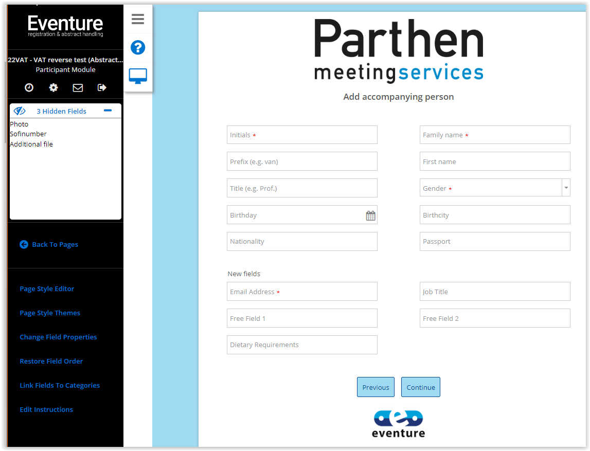 Step 3f: Styling the pages: Add / Change accompanying person page ...