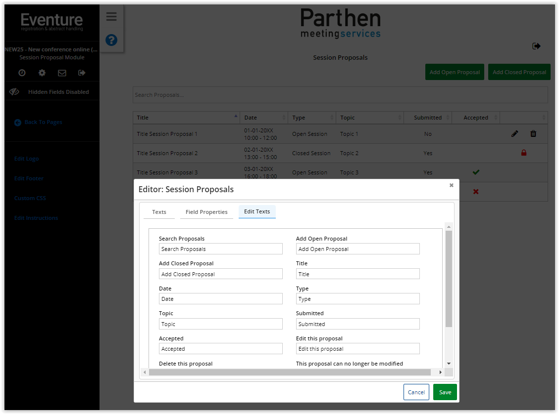 Step 2c: Styling the pages: Session proposal page – Eventure Helpcenter