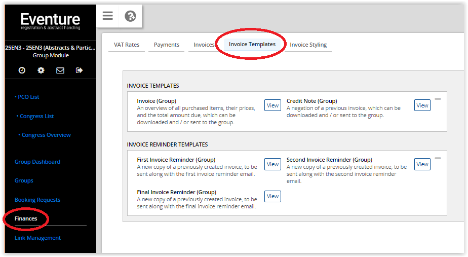Step 2: Create invoice templates (group) – Eventure Helpcenter