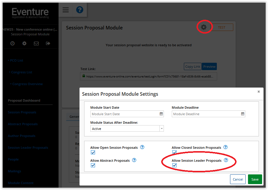 Step 2e: Styling the pages: Session leader proposal data page – Eventure Helpcenter