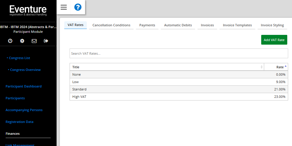 Step 2a: Setup the VAT – Eventure Helpcenter